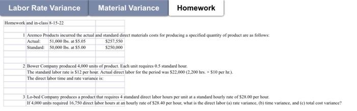 Solved Labor Rate Variance Material Variance Homework Direct | Chegg.com
