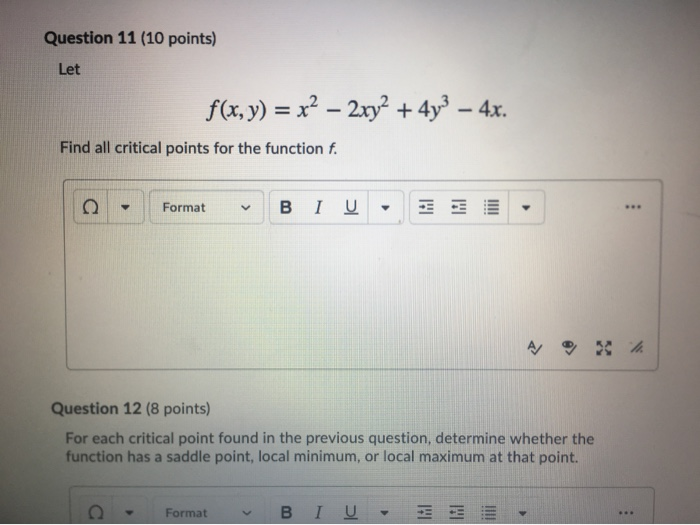 Solved Question 11 (10 points) Let f(x, y) = x2 – 2xy + 4y3 | Chegg.com