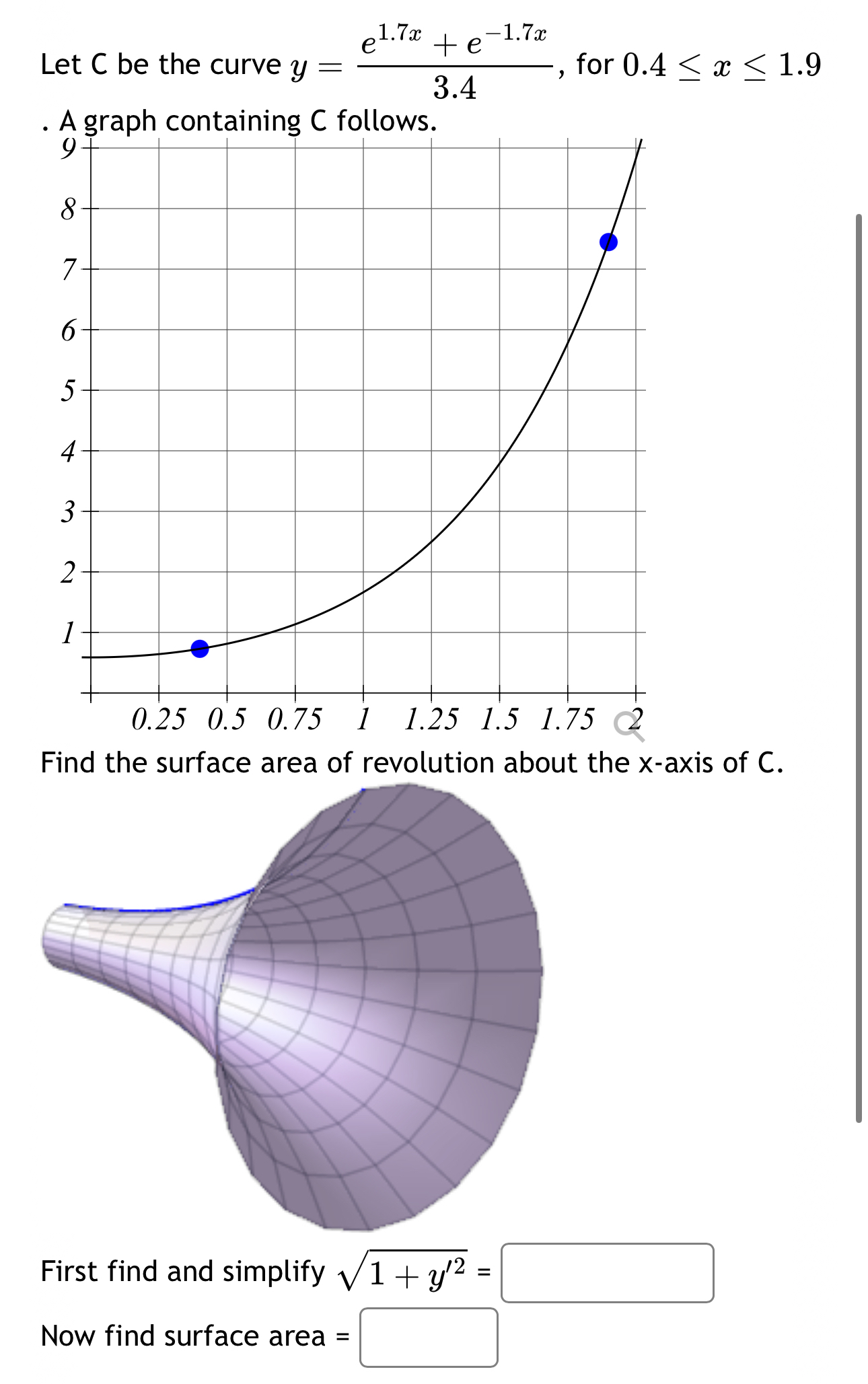 Solved Let C ﻿be the curve y=e1.7x+e-1.7x3.4, ﻿for | Chegg.com