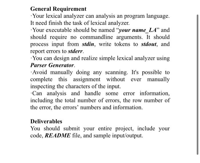 Experiment Project 1: Simple Lexical Analyzer | Chegg.com