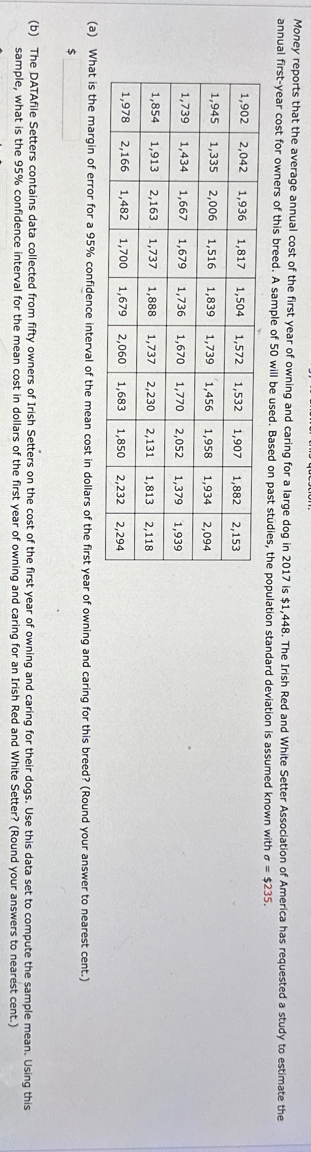 Solved Money reports that the average annual cost of the | Chegg.com Solved Money reports that the average annual cost of the | Chegg.com
