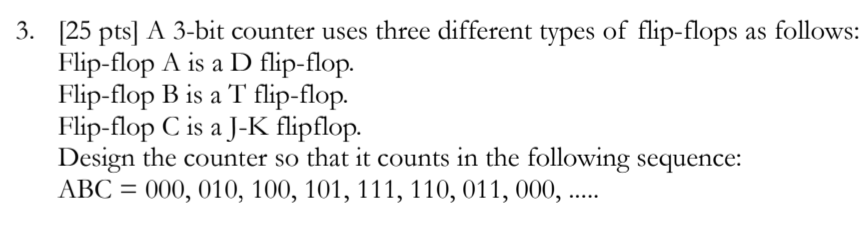 Solved 3. [25 pts] A 3-bit counter uses three different | Chegg.com