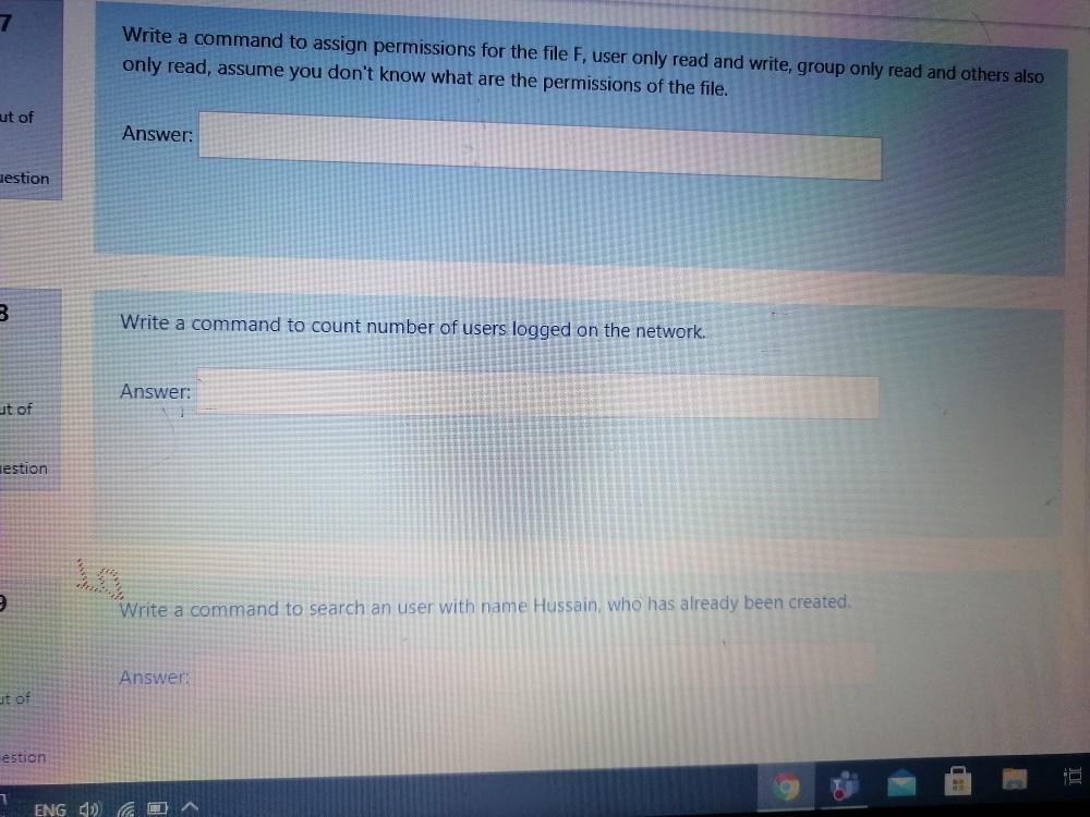 Solved 7 Write a command to assign permissions for the file | Chegg.com