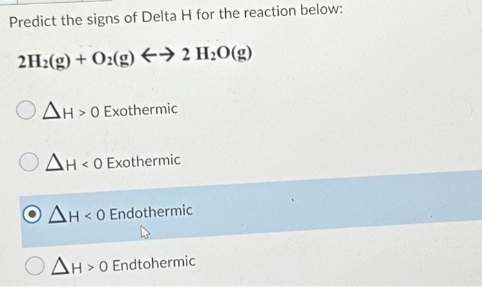 Solved Predict the signs of Delta H for the reaction below: | Chegg.com