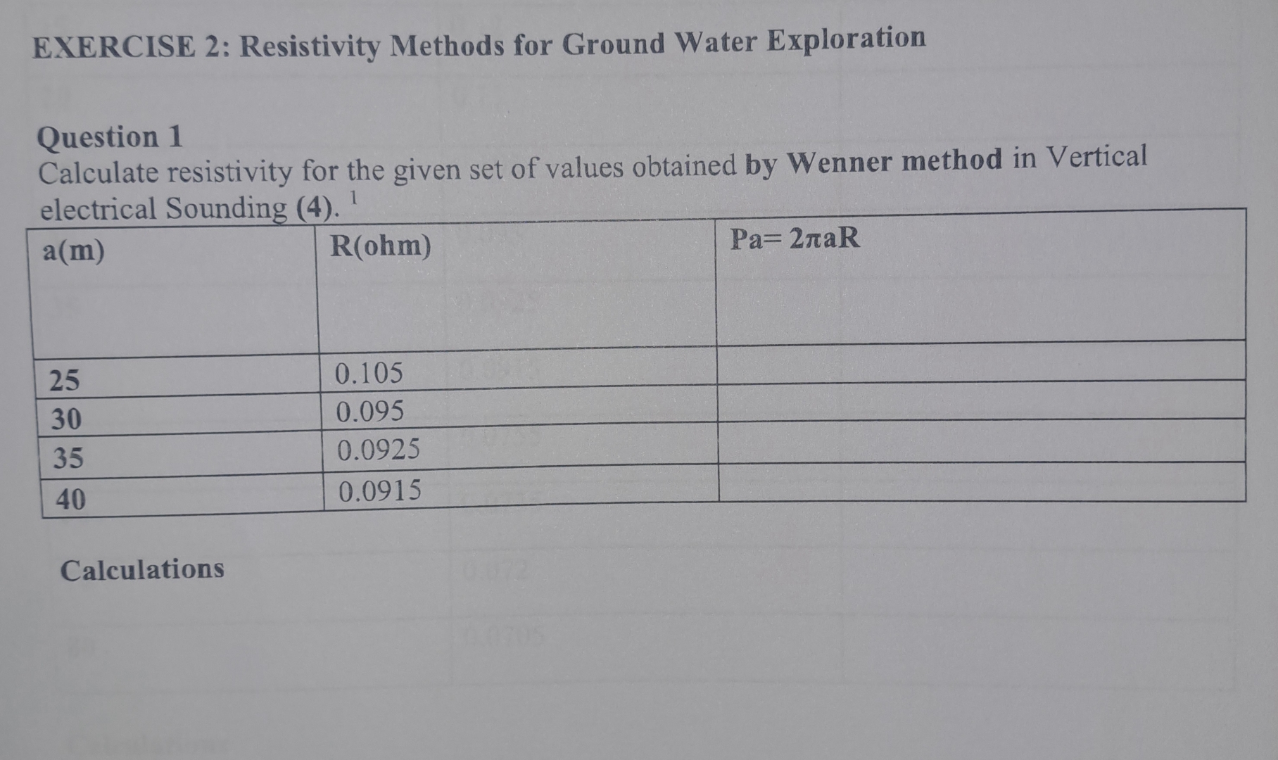 Solved EXERCISE 2: Resistivity Methods for Ground Water | Chegg.com