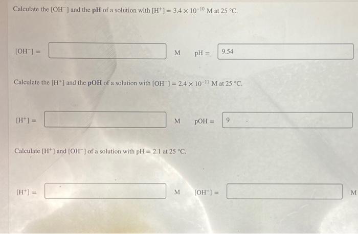 Solved Calculate the [OH-] and the pH of a solution with | Chegg.com