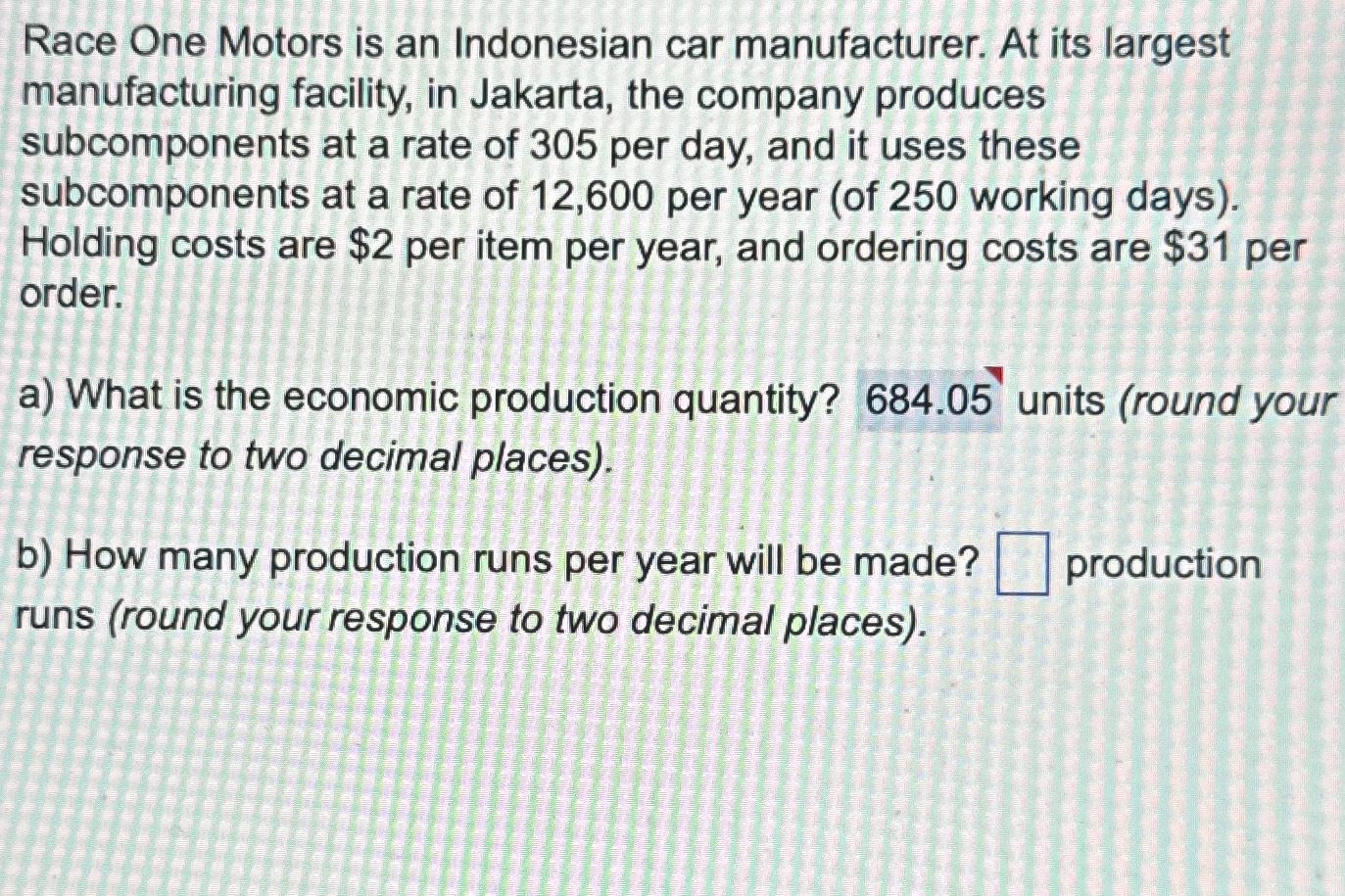Solved Race One Motors is an Indonesian car manufacturer. At | Chegg.com