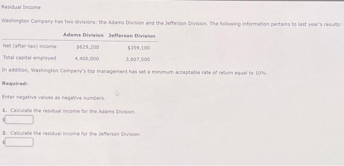 Solved Washington Company has two divisions: the Adams | Chegg.com