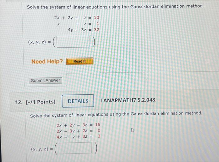 Solved Solve the system of linear equations using the | Chegg.com