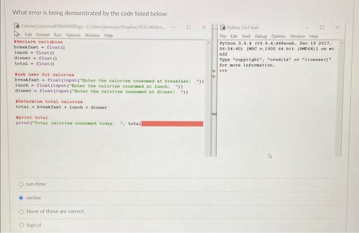 Solved What error is being demonstrated by the code listed | Chegg.com