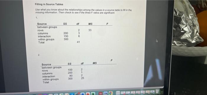Solved Filling in Source Tables Use what you know about the | Chegg.com