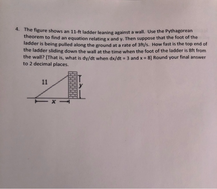 Solved 4. The figure shows an 11-ft ladder leaning against a | Chegg.com