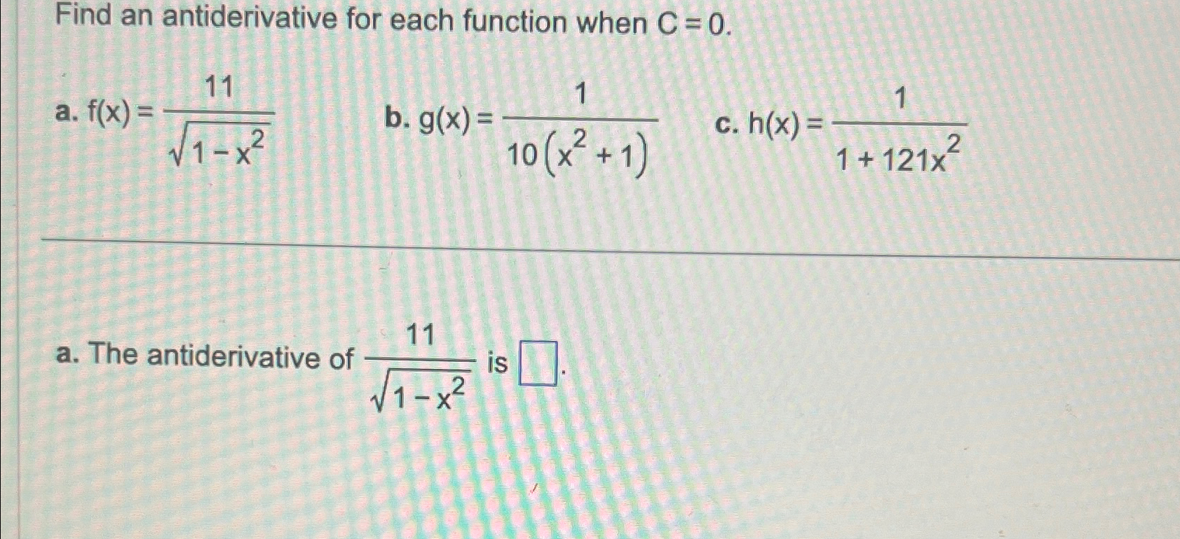 Solved Find an antiderivative for each function when | Chegg.com