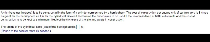 Solved A silo (base not included) is to be constructed in | Chegg.com
