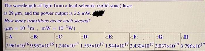 Solved The wavelength of light from a lead-selenide | Chegg.com