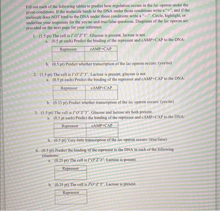 Solved Fill out each of the following tables to predict how | Chegg.com