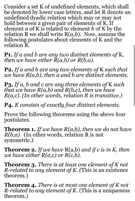 Solved Consider a set K of undefined elements, which shall | Chegg.com