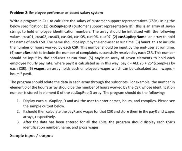 Solved Problem 2: Employee performance-based salary system | Chegg.com