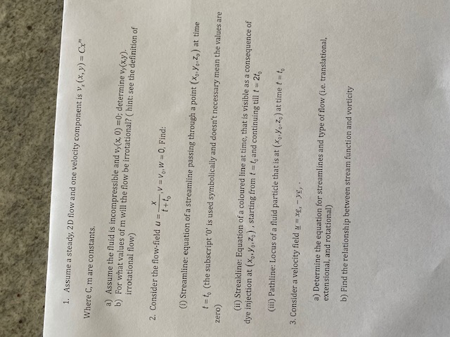 Solved answer problem 3 ﻿Assume a steady, 2D flow and one | Chegg.com
