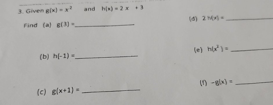 Solved Given g(x)=x2 ﻿and h(x)=2x+3Find | Chegg.com