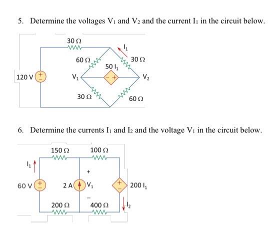 Solved 5. Determine the voltages V1 and V2 and the current | Chegg.com