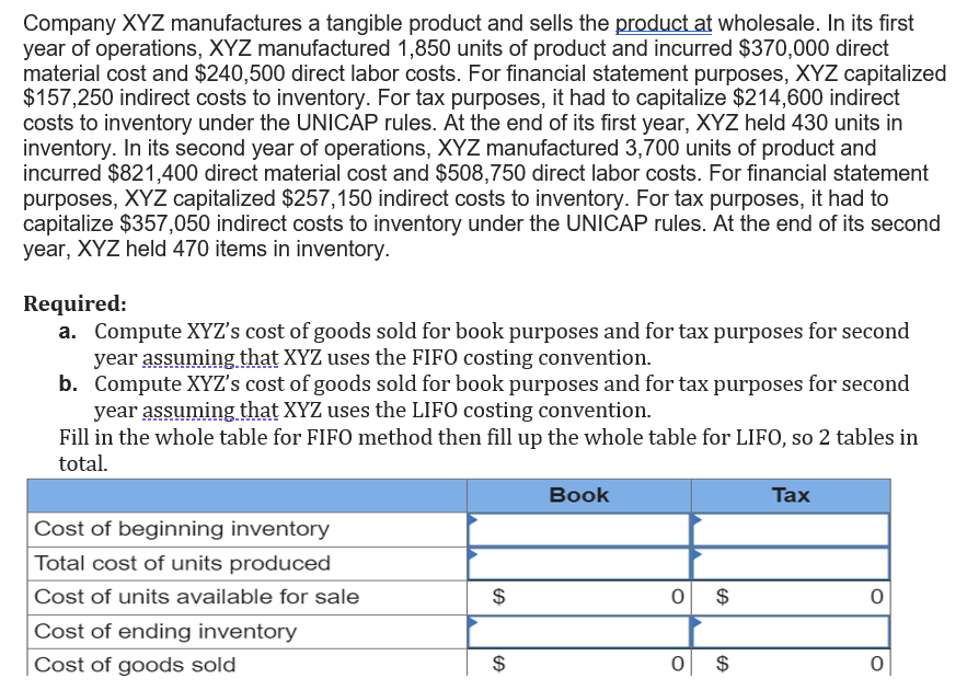 Solved Company XYZ manufactures a tangible product and sells | Chegg.com