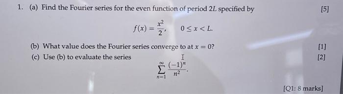 Solved 1. (a) Find the Fourier series for the even function | Chegg.com