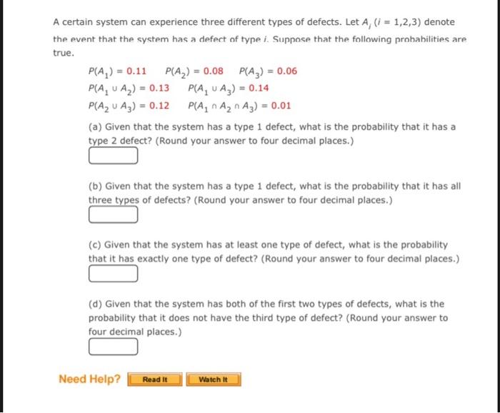 Solved A certain system can experience three different types | Chegg.com