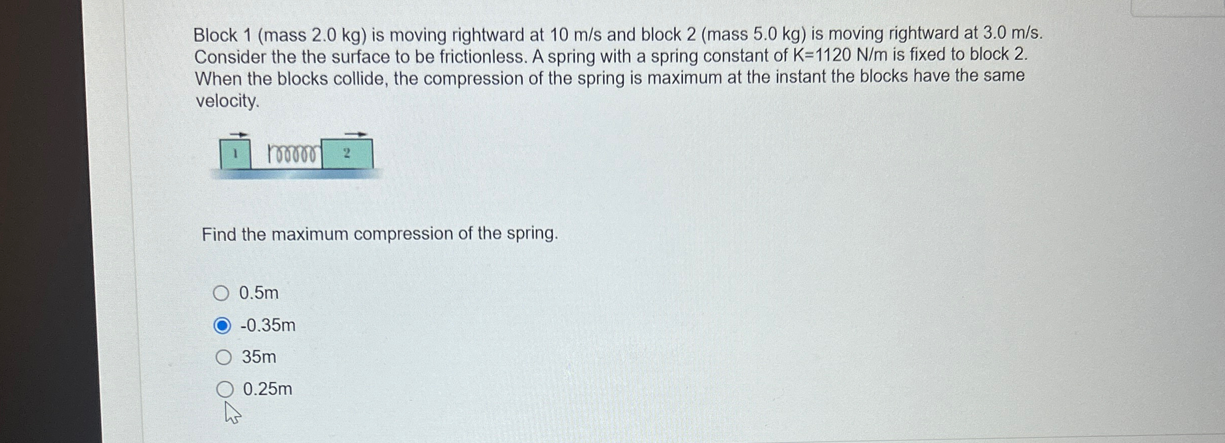 Solved Block 1 (mass 2.0kg ) ﻿is moving rightward at 10ms | Chegg.com