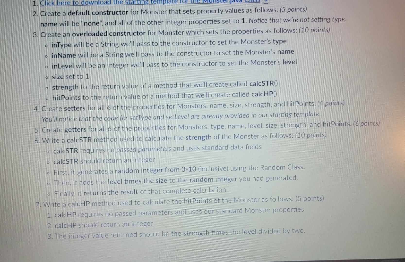 Solved in javJava for a game called monster, Create a | Chegg.com