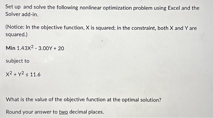Solved Set up and solve the following nonlinear optimization | Chegg.com