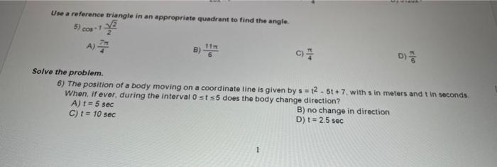 Solved Use a reference triangle in an appropriate quadrant | Chegg.com