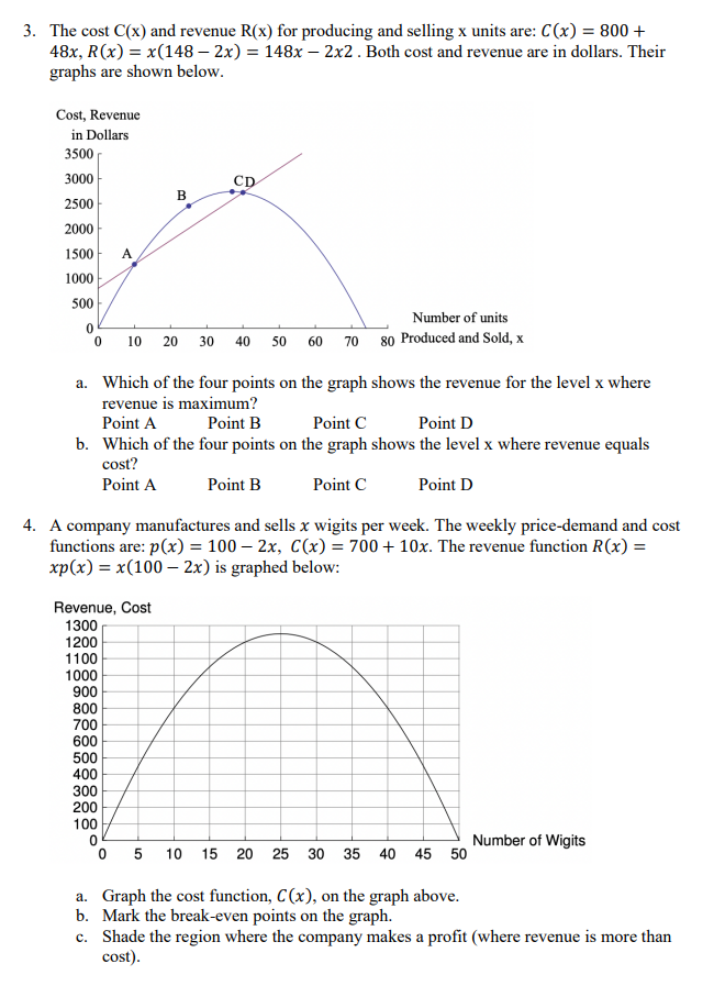 Solved The cost C(x) ﻿and revenue R(x) ﻿for producing and | Chegg.com