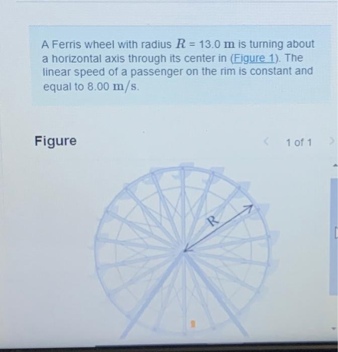 Solved A Ferris wheel with radius R=13.0 m is turning about | Chegg.com
