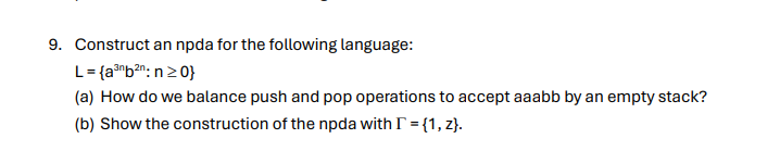 Solved Construct an npda for the following | Chegg.com