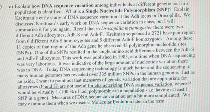 Solved 5. c) Explain how DNA sequence variation among | Chegg.com