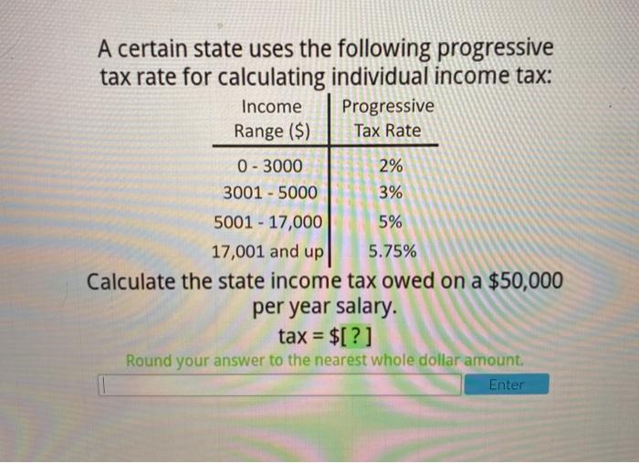Solved A certain state uses the following progressive tax | Chegg.com