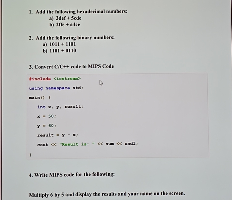 Add the following hexadecimal | Chegg.com