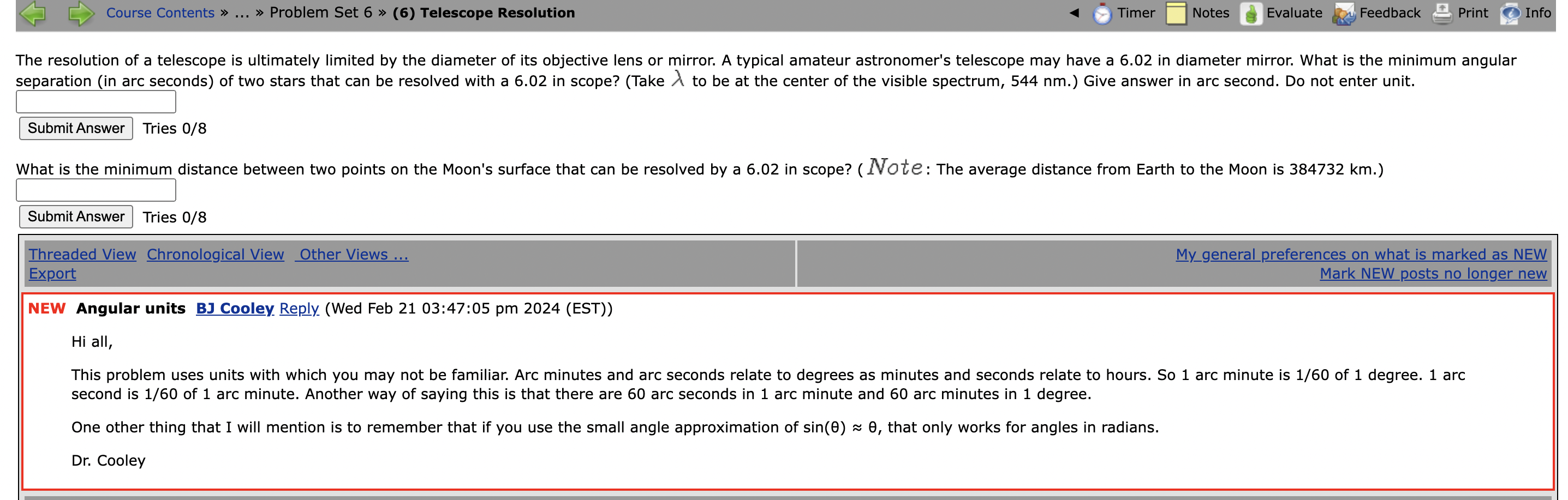 Solved The Resolution of a teloscope... | Chegg.com