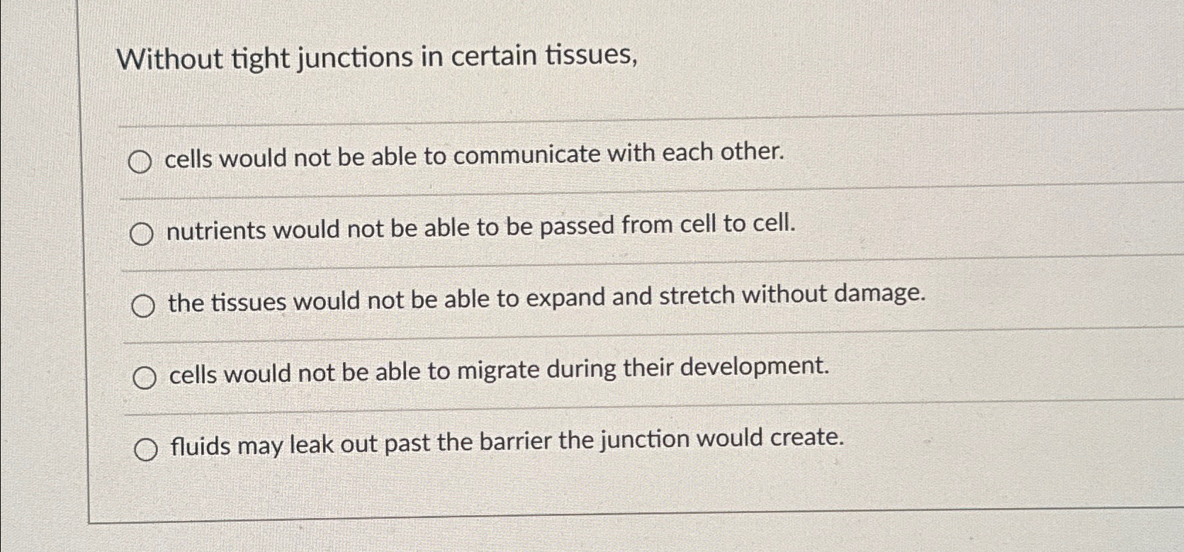 Solved Without tight junctions in certain tissues,cells | Chegg.com