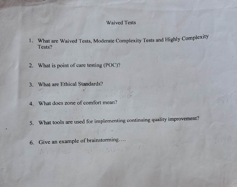 Solved Waived Tests 1. What are Waived Tests, Moderate | Chegg.com