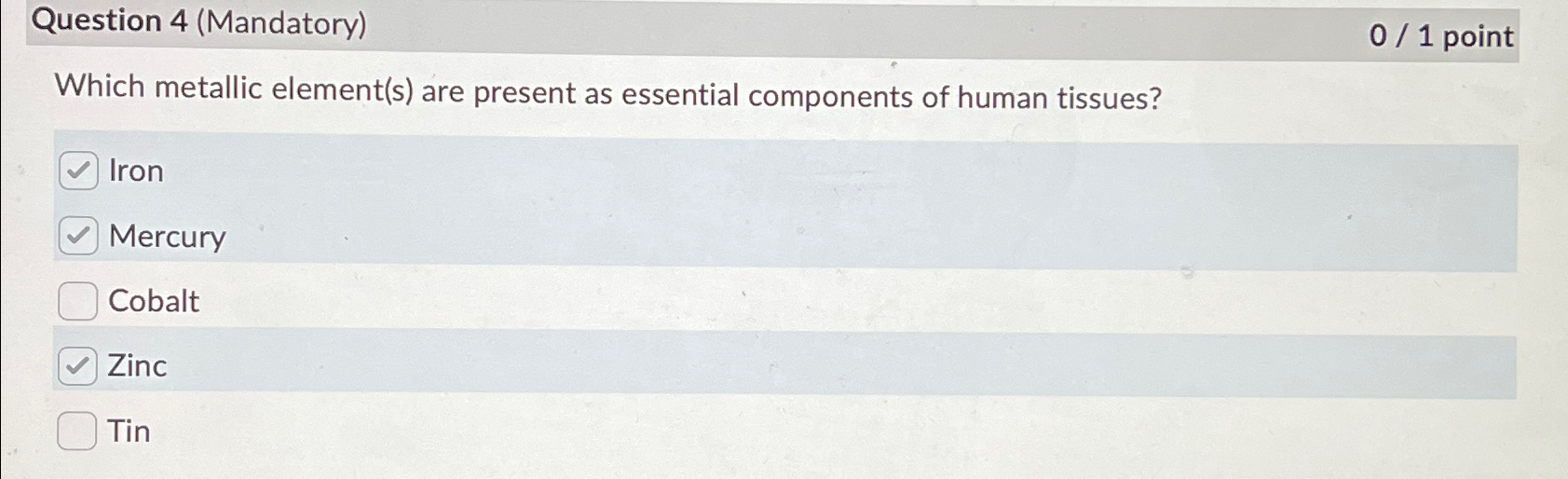 Solved Question 4 (Mandatory)01 pointWhich metallic | Chegg.com Solved Question 4 (Mandatory)01 pointWhich metallic | Chegg.com