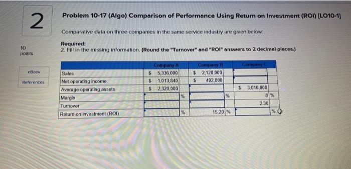 Solved Problem 10-17 (Algo) Comparison of Performance Using | Chegg.com