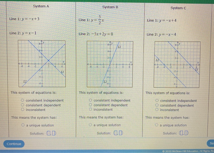 Solved System A System B System C Line 1: y = -x+3 Line 1: y | Chegg.com