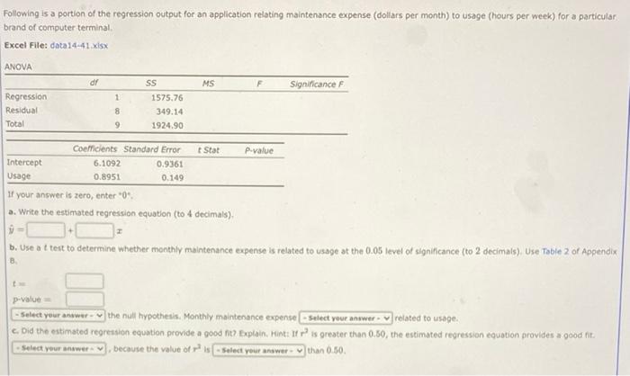 Solved Following is a portion of the regression output for | Chegg.com