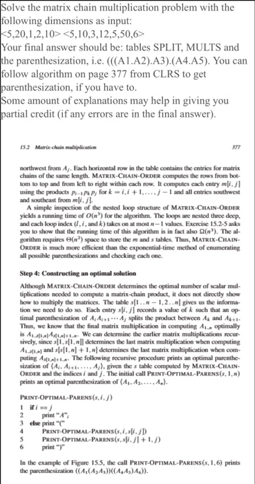 Solve the matrix chain multiplication problem with | Chegg.com