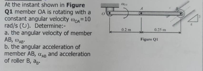 Solved OX 0 At the instant shown in Figure Q1 member OA is | Chegg.com