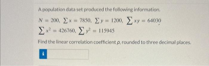 Solved A population data set produced the following | Chegg.com
