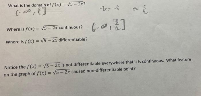 Solved What is the domain of f(x)=5−2x ? (−∞,25] −2x=−5x=25 | Chegg.com