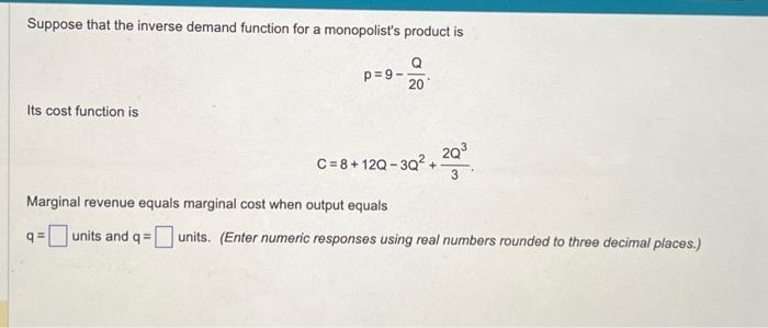Solved Suppose that the inverse demand function for a | Chegg.com